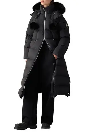 Moose Knuckles Everest Faux Fur Trim 800 Fill Power Down Puffer Coat - Black