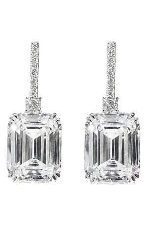 Fallon Emerald Cut Estate Drop Earrings - Silver