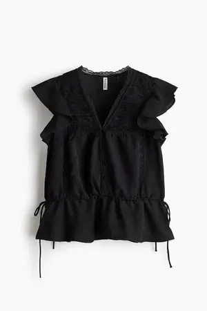 H&M Lace-detail Blouse - Black