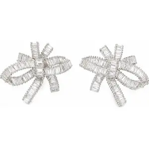 Fallon Baguette Bow Wrapped Earrings - Silver
