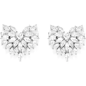Fallon Radiant Heart Cubic Zirconia Button Earrings - Silver