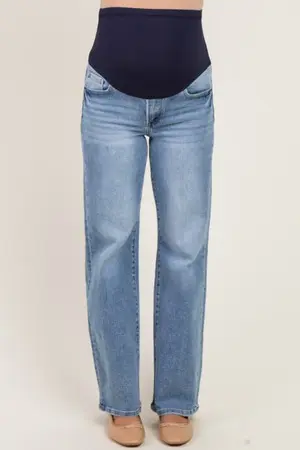 PINKBLUSH Blue Wash Wide Leg Maternity Jeans - Light Blue