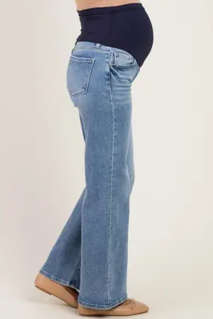 PINKBLUSH Blue Wash Wide Leg Maternity Jeans