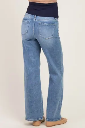 PINKBLUSH Blue Wash Wide Leg Maternity Jeans