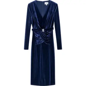 CARTOLINA Ulla Velvet Midi Dress - Navy