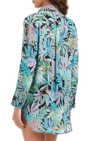 BEYOND CONTROL Print Button-up Cover-up Shirt - Black Multi