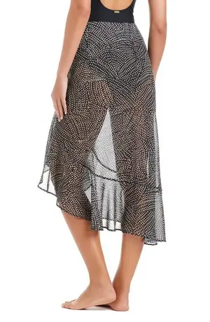 BEYOND CONTROL Ruffle Chiffon Pareo Swim Cover-up - Black Multi