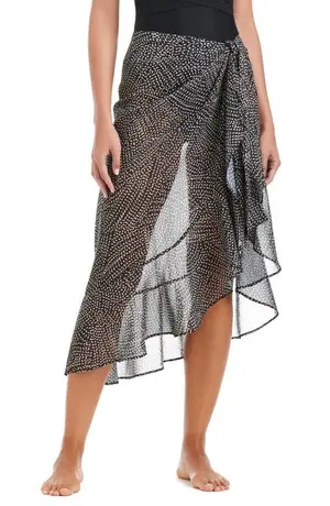 BEYOND CONTROL Ruffle Chiffon Pareo Swim Cover-up - Black Multi