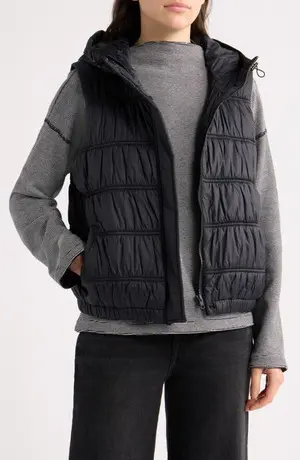Eileen Fisher Hooded Ruched Vest - Black