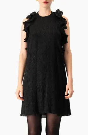 IVONNE Crinkle Texture Sleeveless Dress With Ruffled Open Back - Black