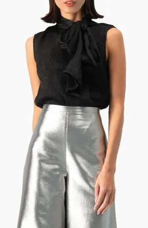 IVONNE Oversized Bow Neck Sleeveless Blouse - Black