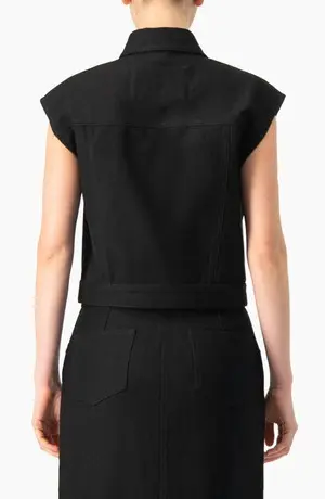 IVONNE Cropped Denim-style Utility Vest