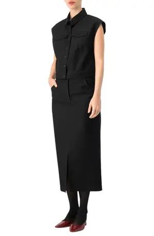 IVONNE Denim-style Column Skirt With Front Slit