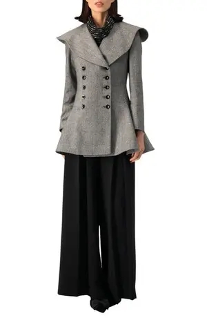 IVONNE Double-breasted Peplum Jacket With Oversized Shawl Collar