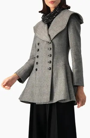 IVONNE Double-breasted Peplum Jacket With Oversized Shawl Collar