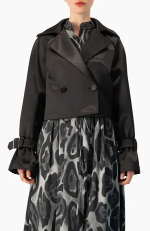 IVONNE Satin Finish Cropped Double-breasted Jacket - Black