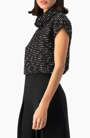 IVONNE Metallic Fleck Boucle Cowl Neck Top