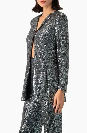 IVONNE Single-clasp Sequin Evening Blazer