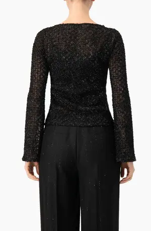 IVONNE Sparkle Knit Round Neck Top With Bell Sleeves