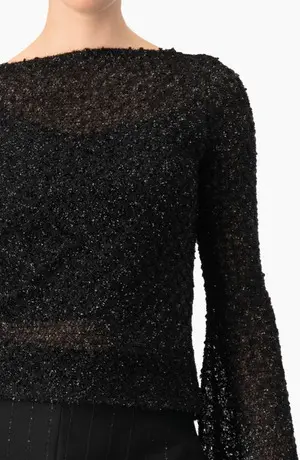 IVONNE Sparkle Knit Round Neck Top With Bell Sleeves