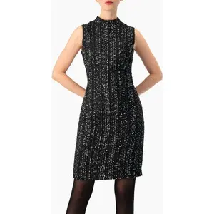 IVONNE Sleeveless Metallic Fleck Knit Sheath Dress - Black