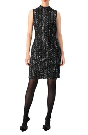 IVONNE Sleeveless Metallic Fleck Knit Sheath Dress