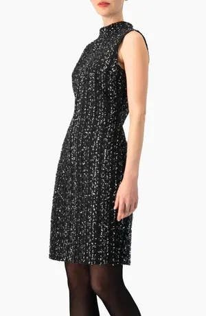 IVONNE Sleeveless Metallic Fleck Knit Sheath Dress