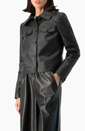IVONNE Cropped Faux Leather Utility Jacket