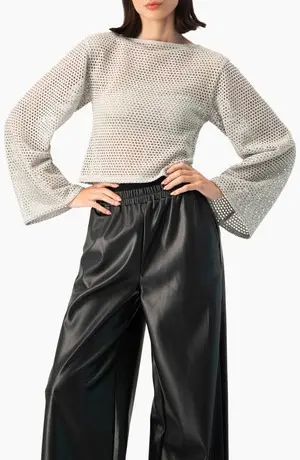 IVONNE Metallic Open-knit Cropped Sweater - Gray