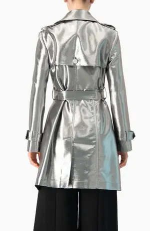 IVONNE Liquid Metallic Double-breasted Trench Coat