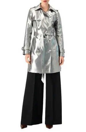 IVONNE Liquid Metallic Double-breasted Trench Coat