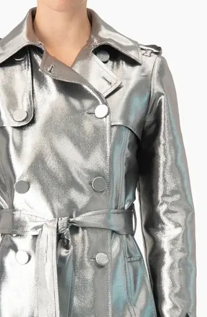 IVONNE Liquid Metallic Double-breasted Trench Coat
