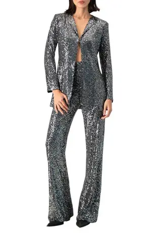 IVONNE All-over Sequin High-rise Flare Pants