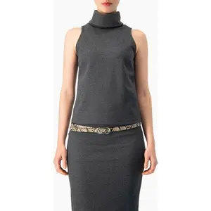 IVONNE Sleeveless Turtleneck Knit Top - Gray