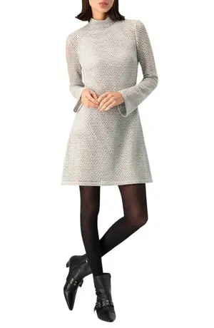 IVONNE Crochet Mesh Long Sleeve Fit-and-flare Mini Dress