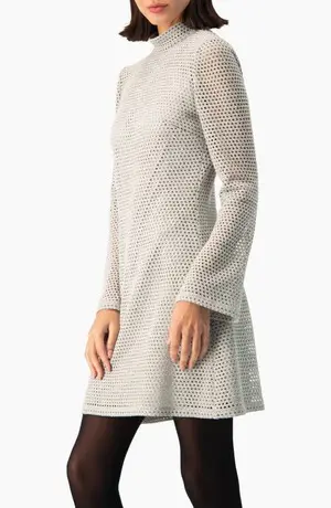 IVONNE Crochet Mesh Long Sleeve Fit-and-flare Mini Dress