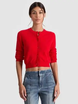 Alice + Olivia Pearl Pointelle Tie Back Halter Bright Ruby
