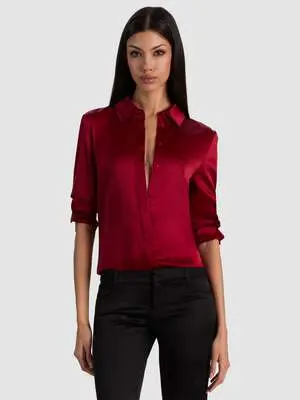 Alice + Olivia Pearl Pointelle Tie Back Halter Garnet