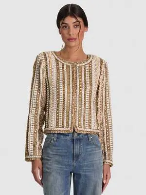 Alice + Olivia Pearl Pointelle Tie Back Halter Oatmeal/multi