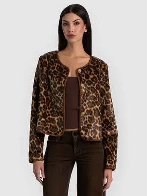 Alice + Olivia Pearl Pointelle Tie Back Halter Spotted Leopard