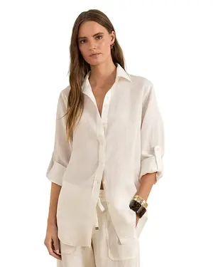 Ralph Lauren Linen Long Sleeve Collared Button Down Shirt, Regular & Petite - White