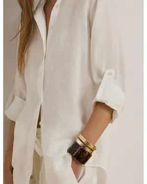 Ralph Lauren Linen Long Sleeve Collared Button Down Shirt, Regular & Petite - White
