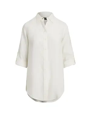 Ralph Lauren Linen Long Sleeve Collared Button Down Shirt, Regular & Petite - White