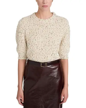 FRAME The Confetti Crewneck Puff Sleeve Sweater - Cream