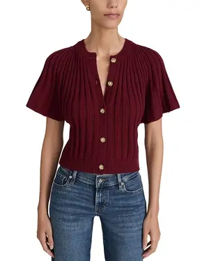 FRAME The Flutter Wool & Cashmere Ribbed Cardigan - Deep Garnet