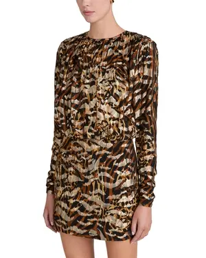 FRAME The Pleated Blouson Silk Blend Mini Dress