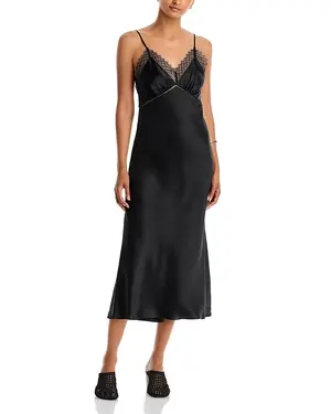 FRAME The Silk Lace Trim Slip Dress - Black