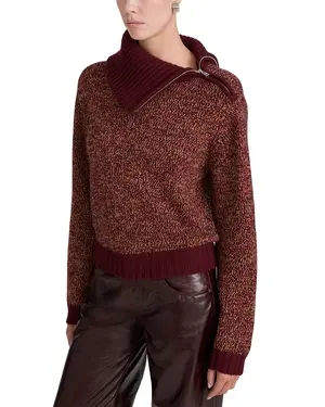 FRAME Marled Merino Wool Cowl Neck Zip Sweater