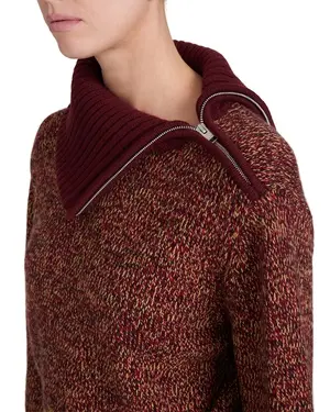 FRAME Marled Merino Wool Cowl Neck Zip Sweater