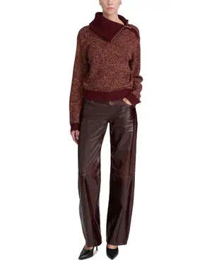FRAME Marled Merino Wool Cowl Neck Zip Sweater